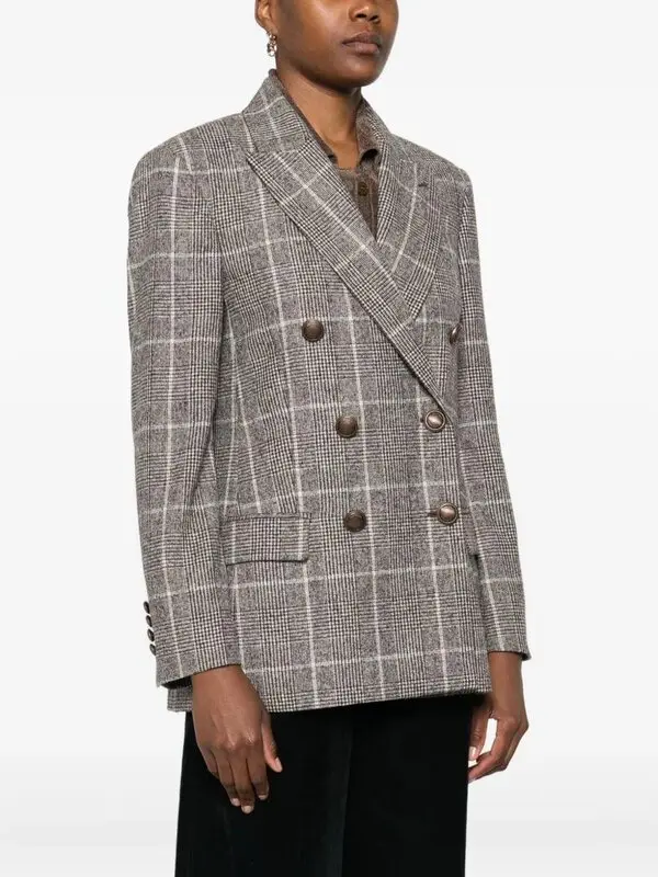Brunello Cucinelli Prince Of Wales Double-breasted Blazer With Monili - Brown