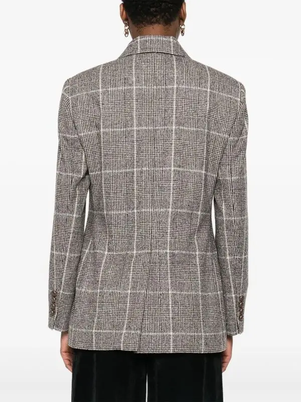 Brunello Cucinelli Prince Of Wales Double-breasted Blazer With Monili - Brown
