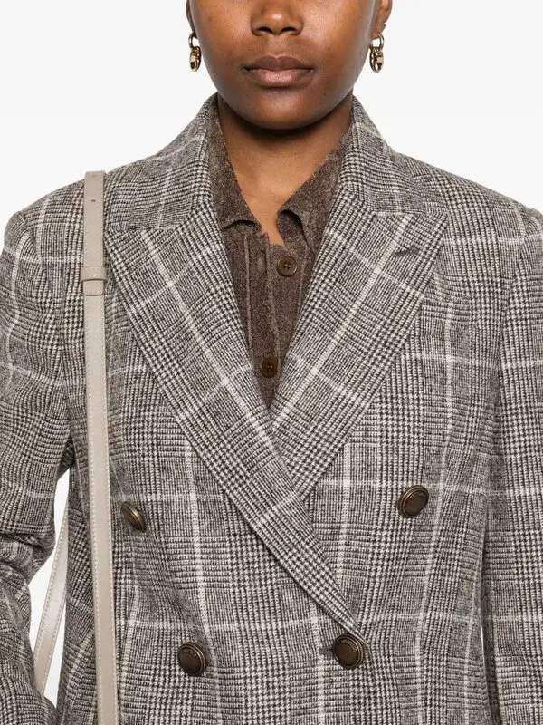 Brunello Cucinelli Prince Of Wales Double-breasted Blazer With Monili - Brown