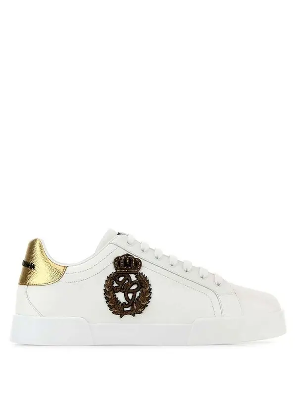 Dolce & Gabbana Sneakers Portofino In Vitello Nappato Con Patch Corona - Multicolor