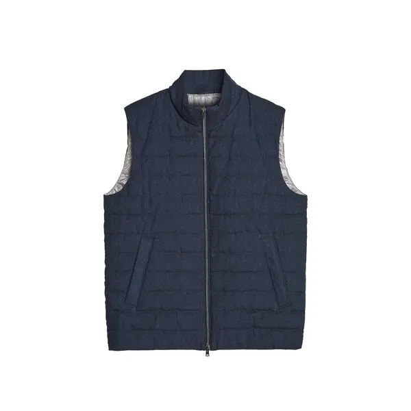 Herno Linen Down Gilet - Blue