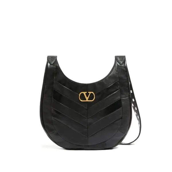 Valentino Garavani Vlogo Signature Leather Shoulder Bag - Black