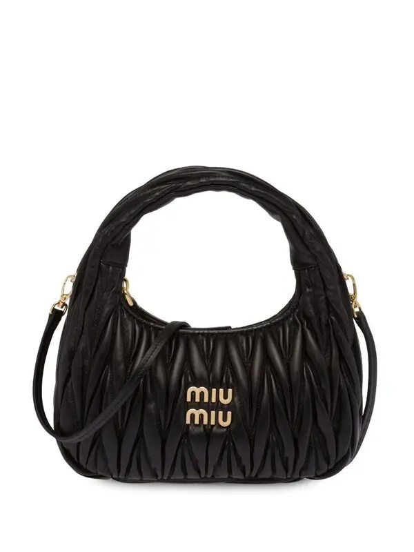 Miu Miu Wander Matelassé Nappa Leather Small Hobo Bag - Black