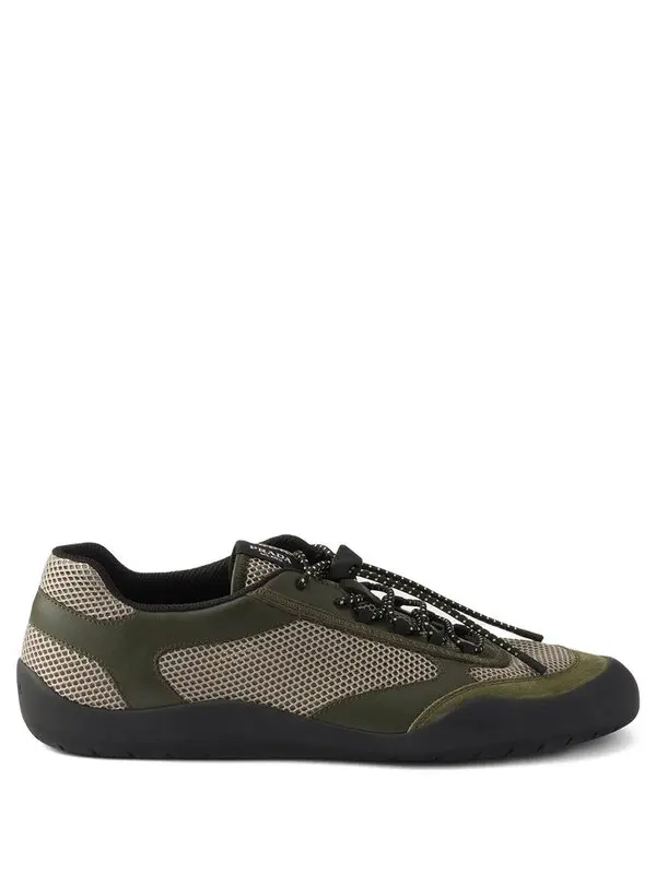 Prada Speedrock Leather And Mesh Fabric Sneakers - Green