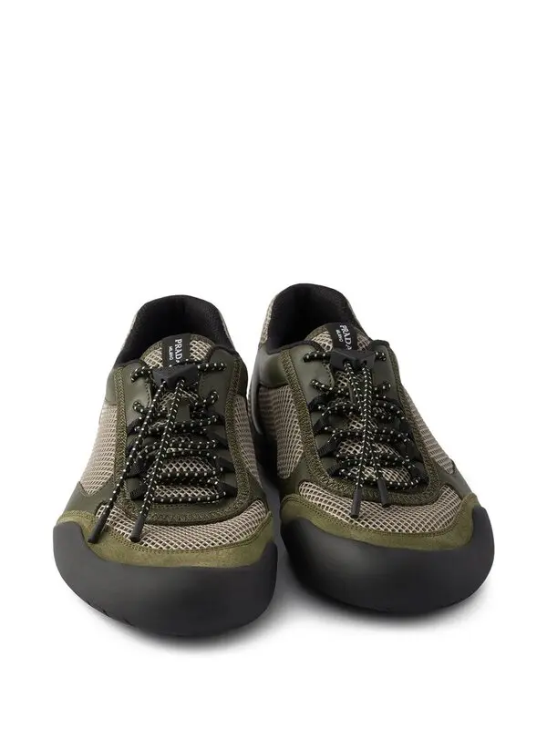 Prada Speedrock Leather And Mesh Fabric Sneakers - Green