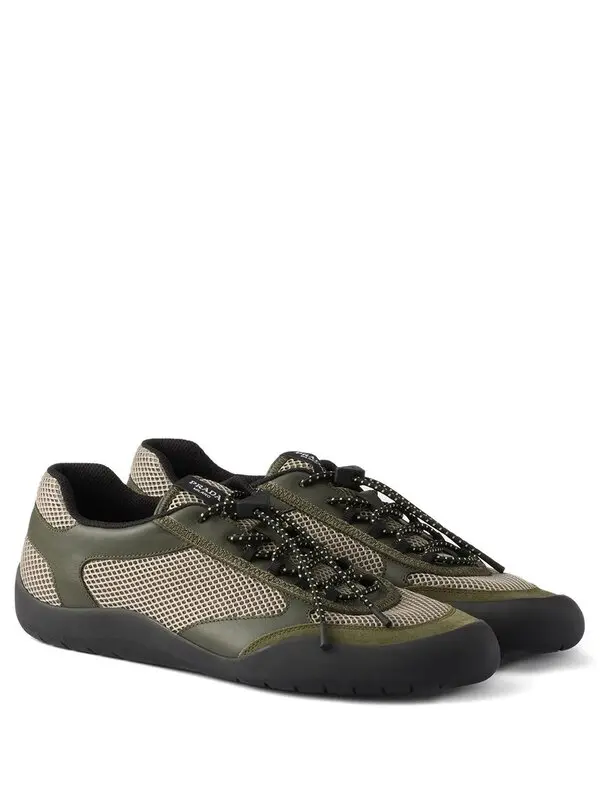 Prada Speedrock Leather And Mesh Fabric Sneakers - Green