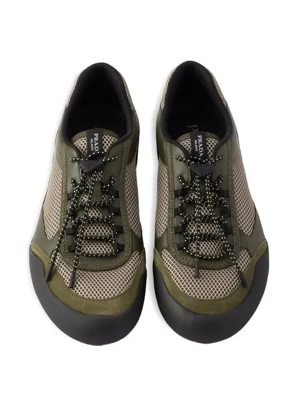 Prada Speedrock Leather And Mesh Fabric Sneakers - Green