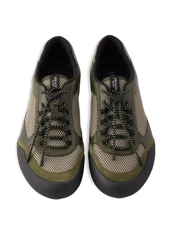 Prada Speedrock Leather And Mesh Fabric Sneakers - Green