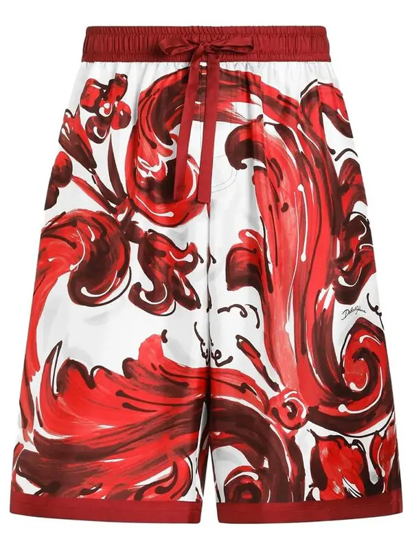 Dolce & Gabbana Vanity Bermuda Shorts In Majolica-print Silk Twill - Red