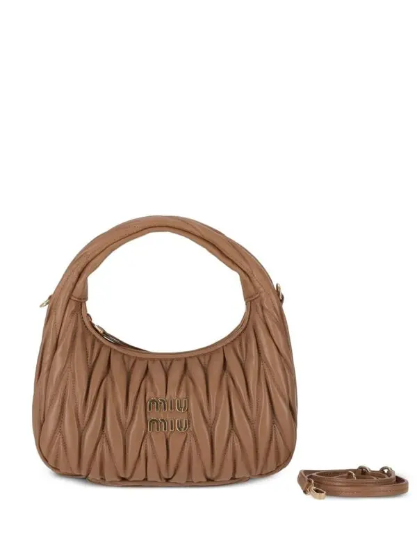Miu Miu Wander Matelassé Nappa Leather Small Hobo Bag - Brown