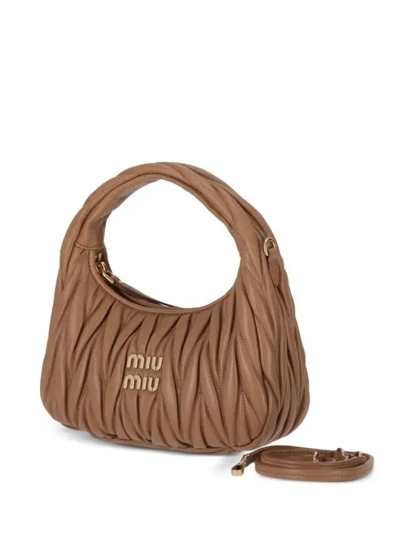 Miu Miu Wander Matelassé Nappa Leather Small Hobo Bag - Brown