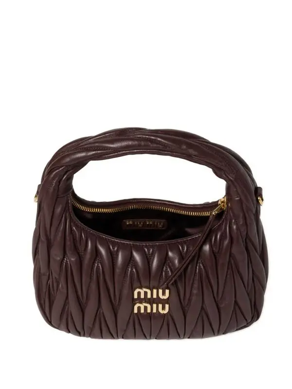 Miu Miu Wander Matelassé Nappa Leather Small Hobo Bag - Brown