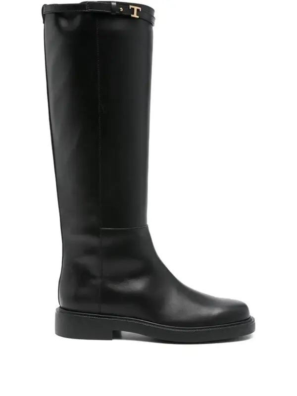 TOD'S T-buckle Leather Knee-high Boots - Black