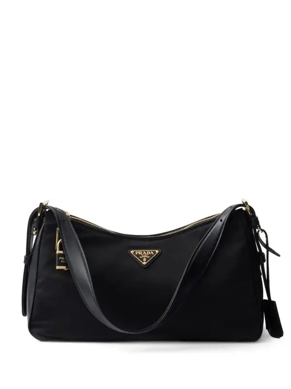 Prada Aimée Large Re-nylon And Leather Shoulder Bag With Padlock - Black