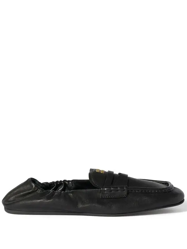 Miu Miu Ruches Nappa Leather Loafers - Black