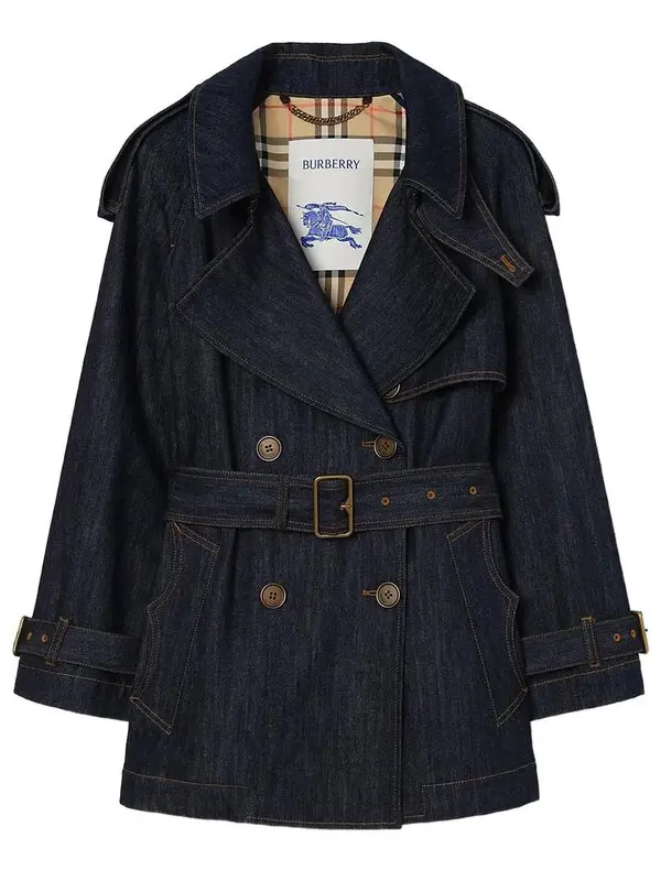 Burberry Short Denim Fitzrovia Trench Coat - Blue