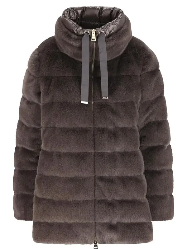 Herno Faux Fur High Neck Down Jacket - Gray