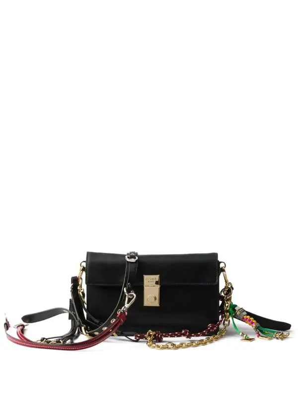 Prada Soft Sound Small Leather Shoulder Bag With Charms - Black