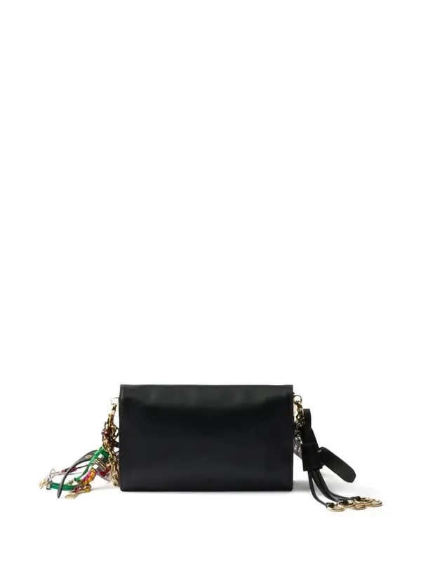 Prada Soft Sound Small Leather Shoulder Bag With Charms - Black
