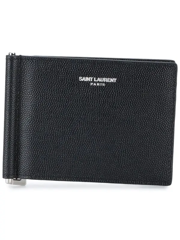 Saint Laurent Bill Clip Wallet In Grain De Poudre Leather - Black