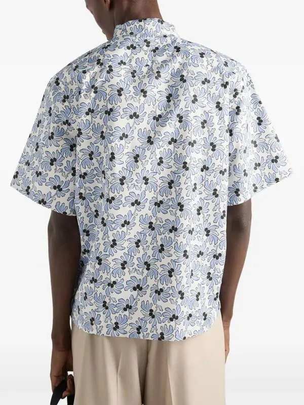Prada Freesia-print Cotton Blend Bowling Shirt - Blue