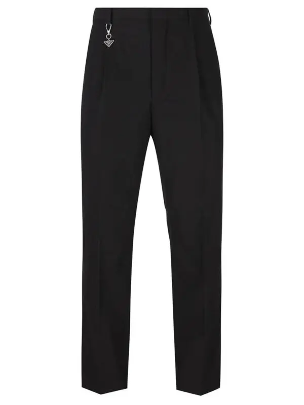 Prada Charm-detail Cotton Tapered Trousers - Black