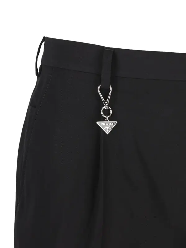 Prada Charm-detail Cotton Tapered Trousers - Black
