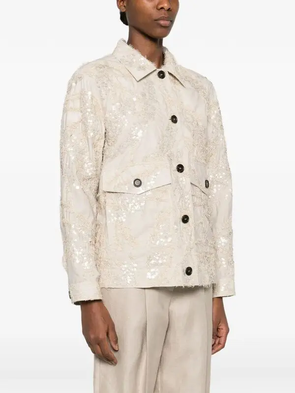Brunello Cucinelli Dazzling Seabed Embroidery Outerwear Jacket In Techno Cotton Poplin - Multicolor