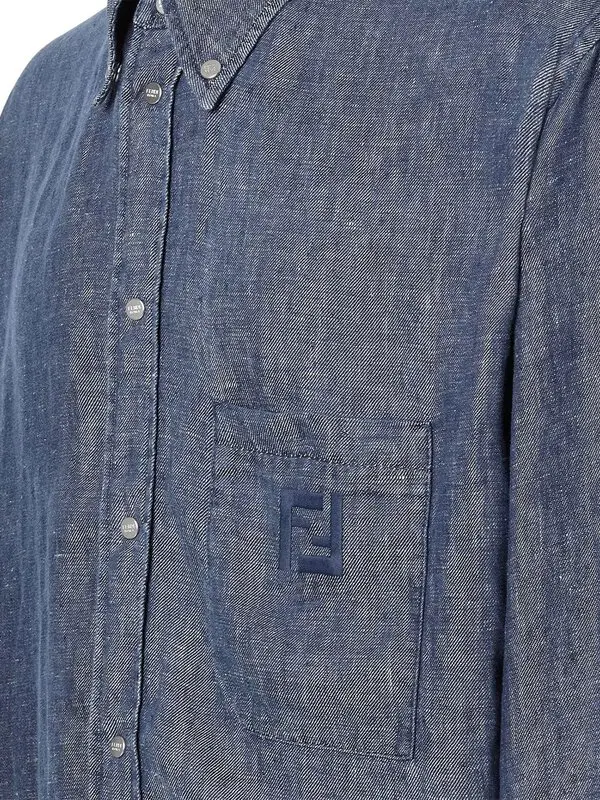 Fendi Comfort Fit Chambray Shirt With Ff Embroidery