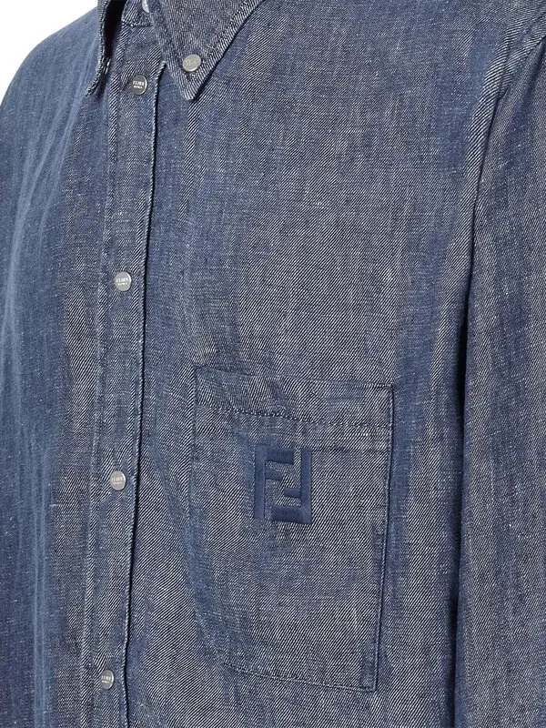 Fendi Comfort Fit Chambray Shirt With Ff Embroidery
