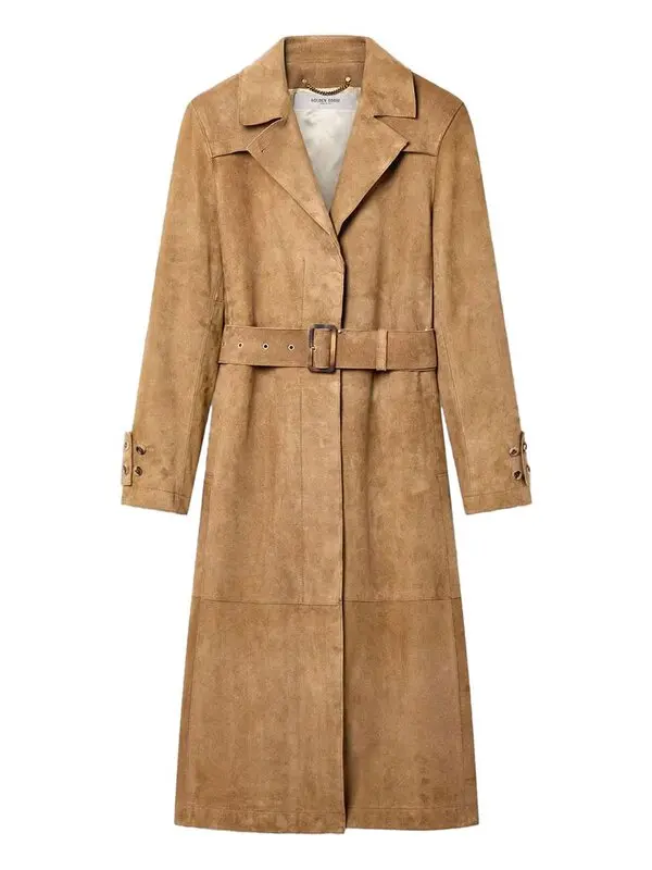 GOLDEN GOOSE Waxed Treatment With Lived-in Effect Suede Trench Coat - Multicolor