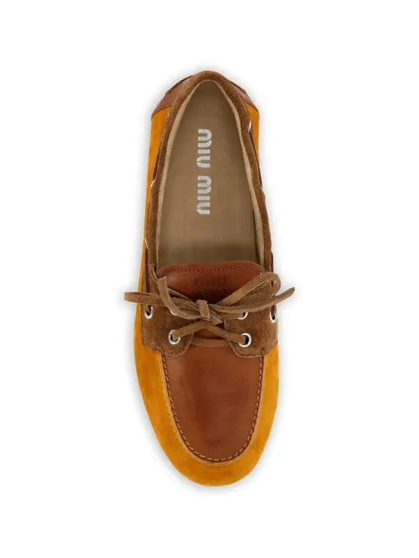 Miu Miu Suede Loafers With Laces - Brown