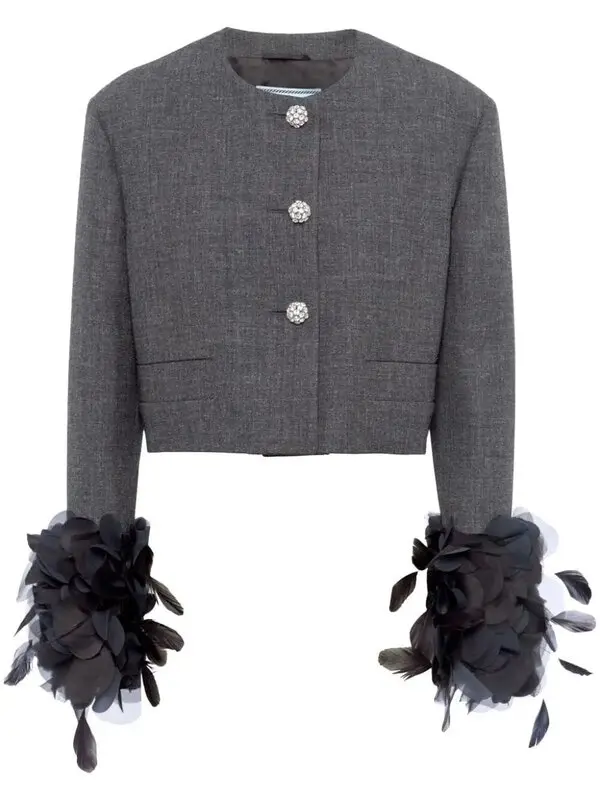 Prada Cropped Jacket With Feather - Multicolor