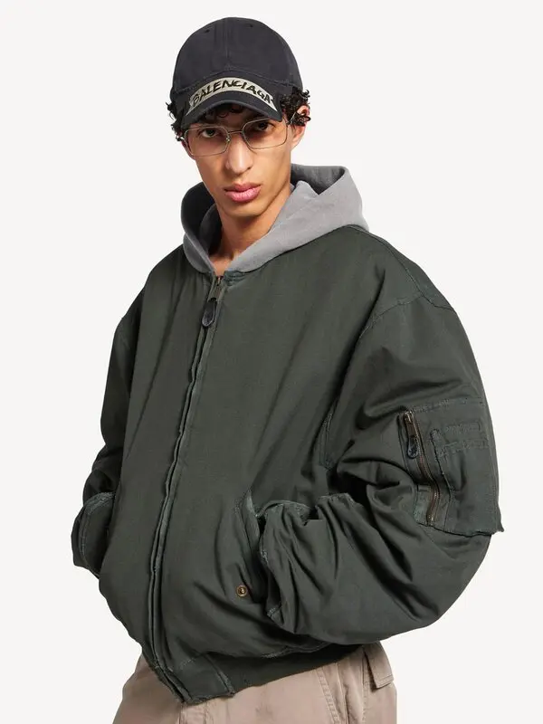 Balenciaga Hooded Standard Canvas Bomber Jacket