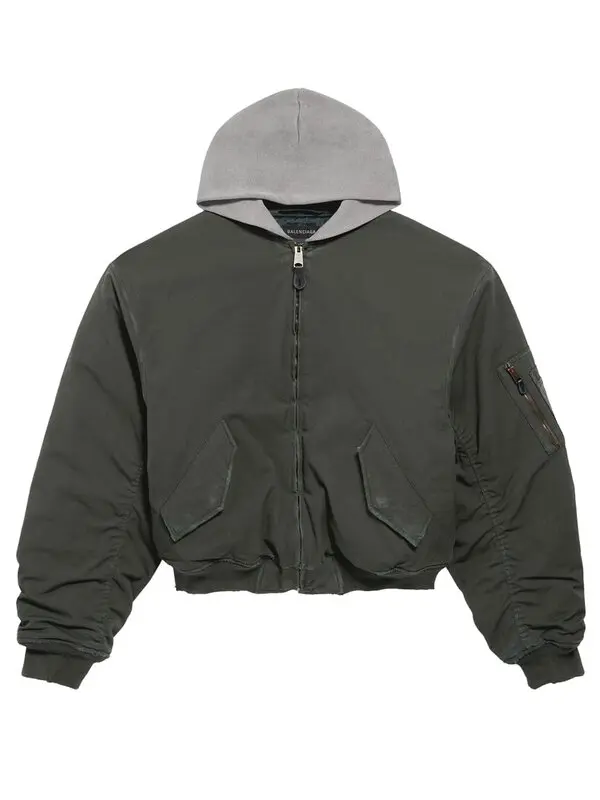 Balenciaga Hooded Standard Canvas Bomber Jacket - Gray