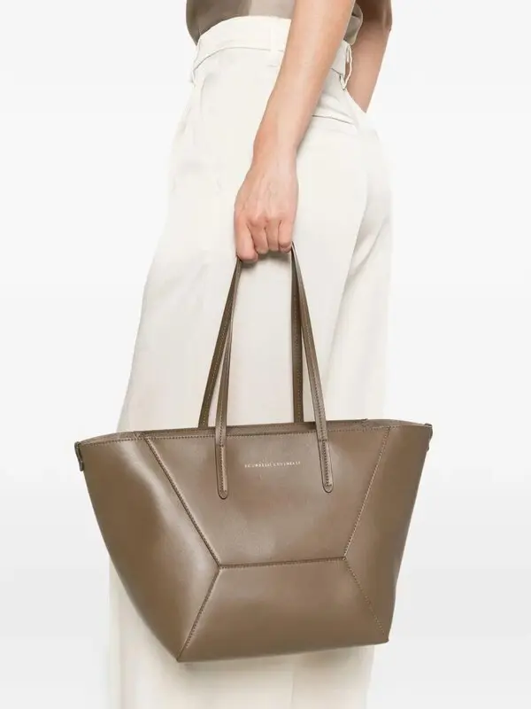 Brunello Cucinelli Leather Tote Bag With Pouch - Brown