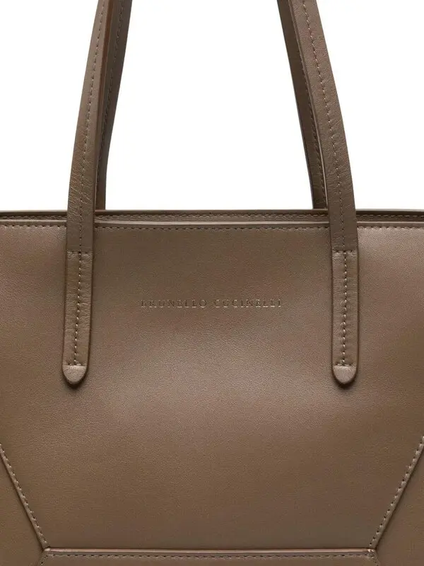 Brunello Cucinelli Leather Tote Bag With Pouch - Brown
