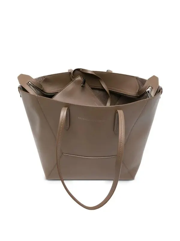 Brunello Cucinelli Leather Tote Bag With Pouch - Brown
