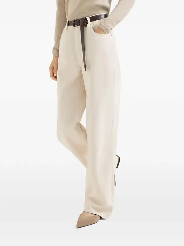 Brunello Cucinelli Garment-dyed Cotton And Linen Contemporary Trousers In With Monili - Multicolor