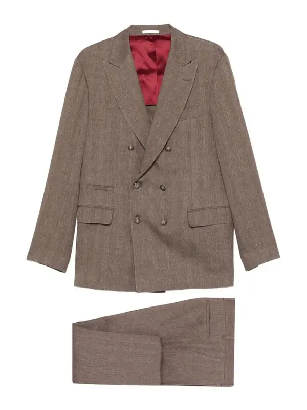 Brunello Cucinelli Linen And Virgin Wool Chevron Leisure Suit - Brown