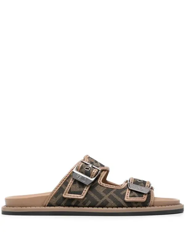 Fendi Ff Jacquard Fabric Sandals - Brown