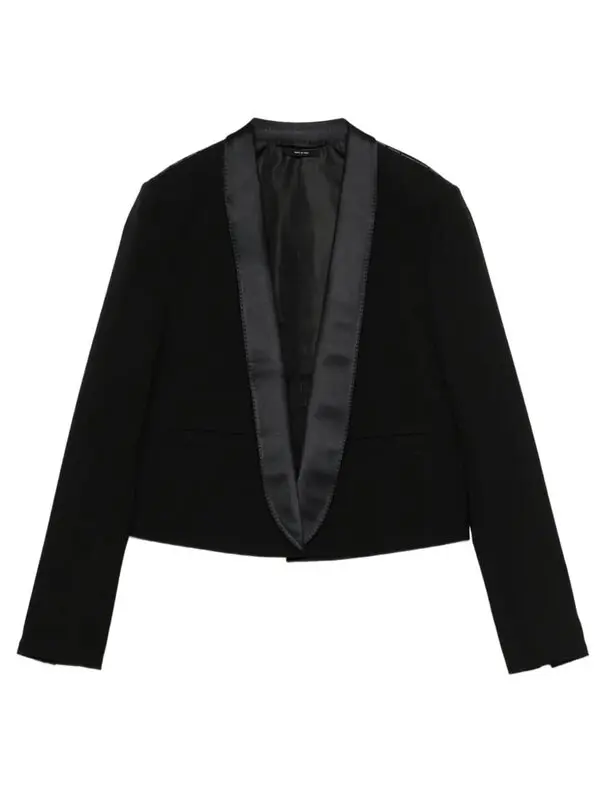 TOM FORD Bi-color Single Breasted Shawl Lapel Cropped Tuxedo Jacket - Black