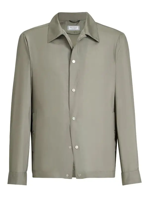Brunello Cucinelli Bonded Silk Unlined Outerwear Jacket - Green