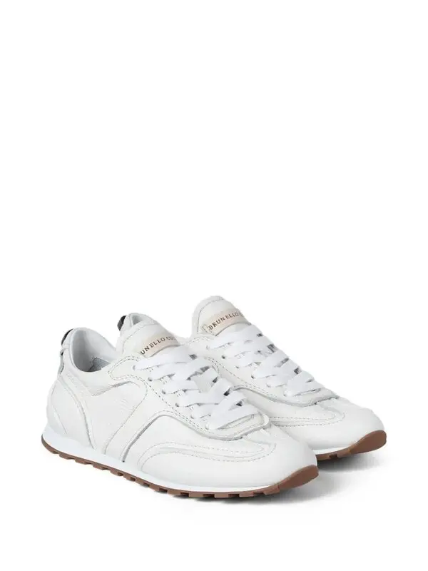 Brunello Cucinelli Grained Soft Leather Runners With Shiny Loops