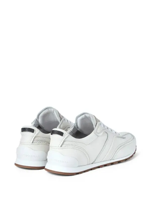 Brunello Cucinelli Grained Soft Leather Runners With Shiny Loops