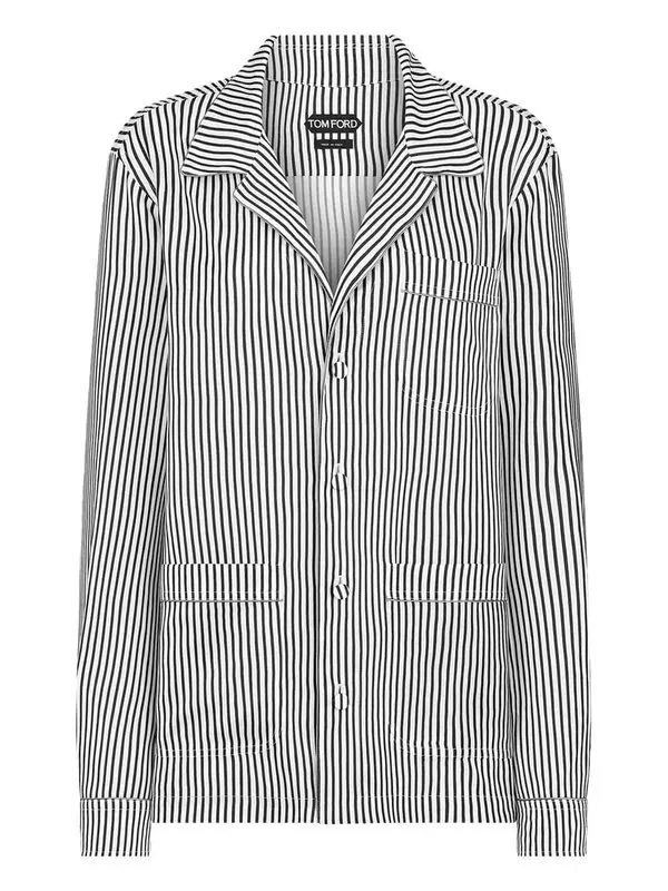 TOM FORD Striped Silk Pj Shirt With Piping And Tonal Tf Embroidered Logo - Black