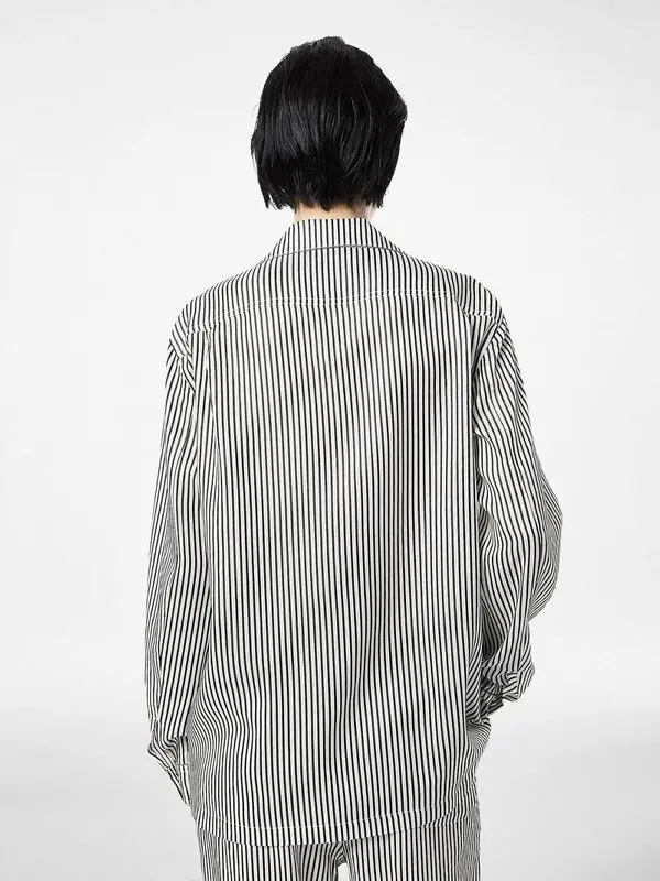 TOM FORD Striped Silk Pj Shirt With Piping And Tonal Tf Embroidered Logo - Black