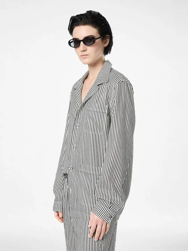 TOM FORD Striped Silk Pj Shirt With Piping And Tonal Tf Embroidered Logo - Black