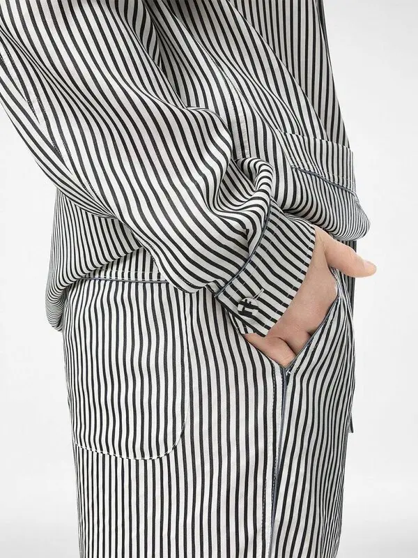 TOM FORD Striped Silk Pj Shirt With Piping And Tonal Tf Embroidered Logo - Black