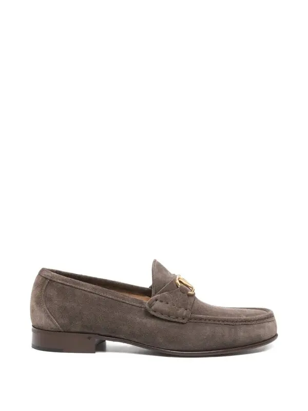 Valentino Garavani V Logo Plaque Suede Loafers - Gray
